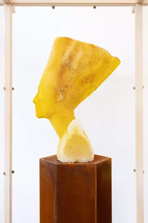 Bees helped the artist to create Bust Nefertiti and other sculptures from honey cells