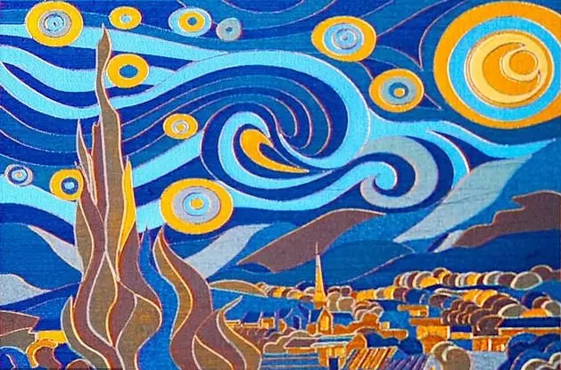 "Star Night" van Gogh luts in Laserborstel op Titanium Canvas
