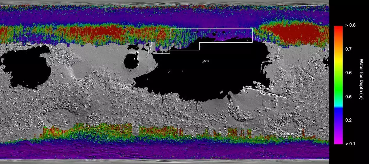 Mēs meklējam zilu uz sarkanās planētas: NASA ir publicējusi karti "Underground" Ice Ms