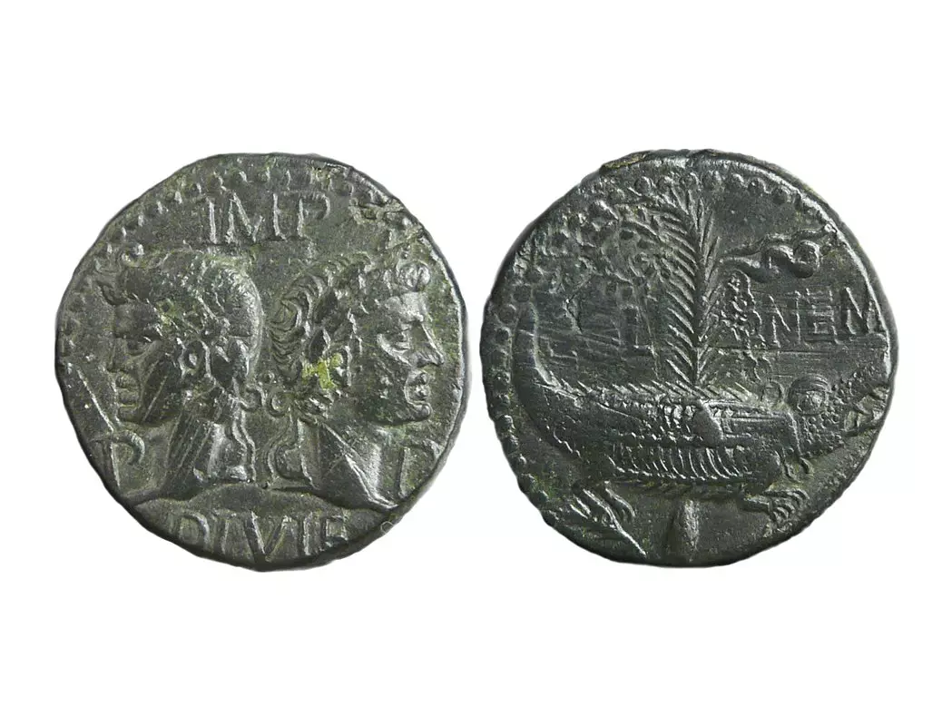 Crocodile and Cleopatra: caricature on a bronze coin