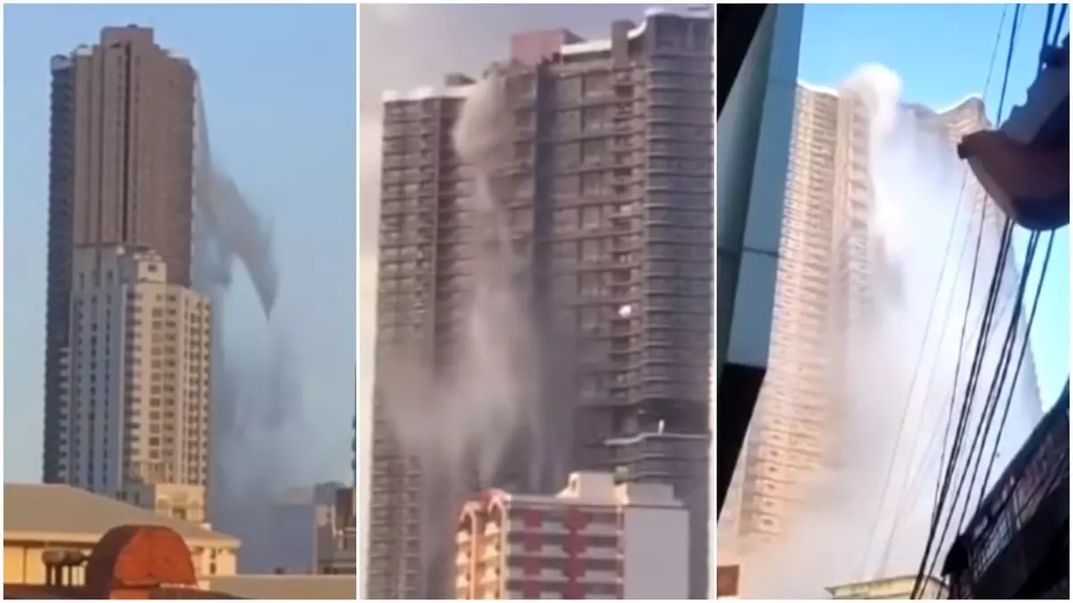 During the earthquake from the roof of the skyscraper, the pool spilled out: video
