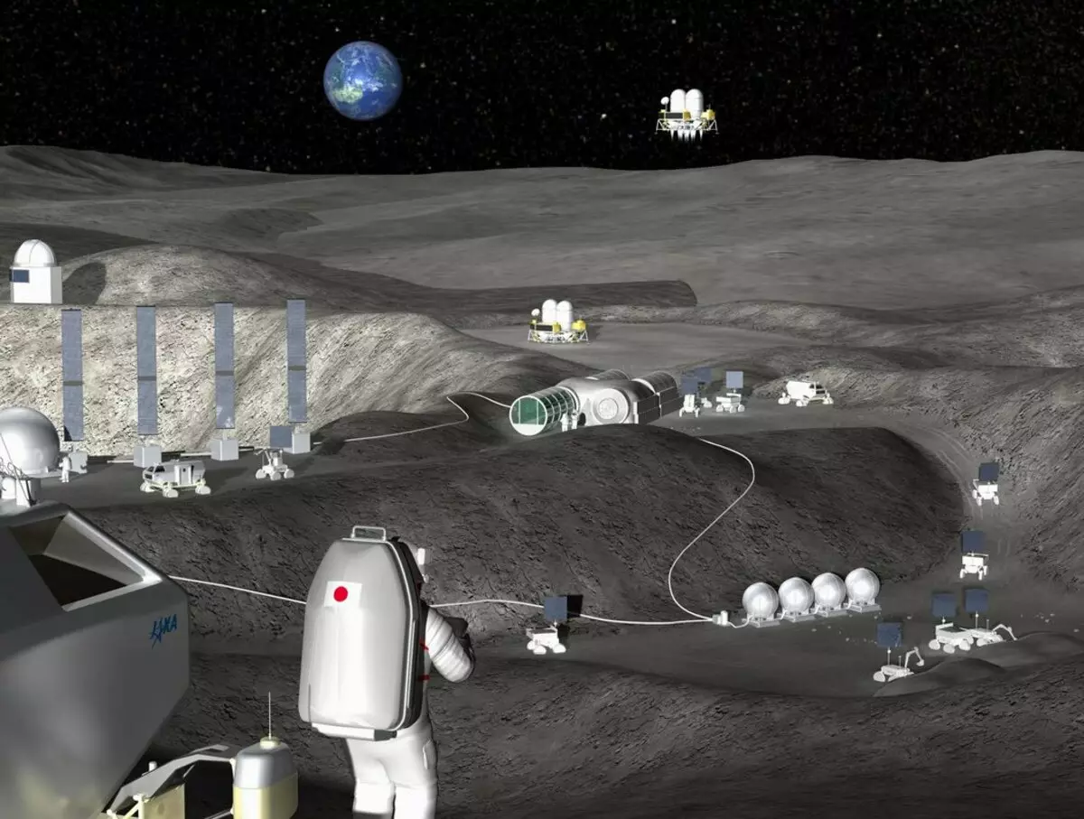 Op de maan lanceert een springtransporteurvoer op water uit een satelliet