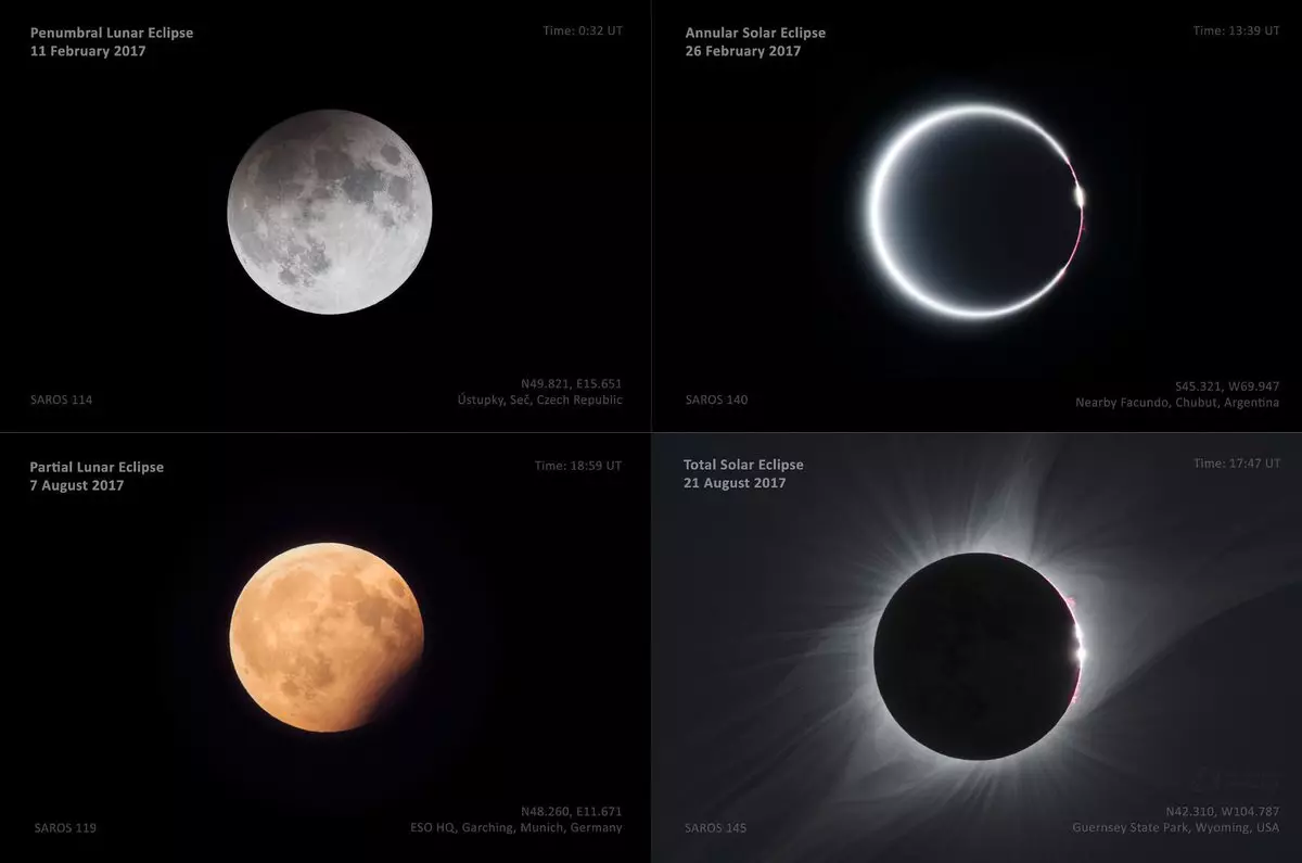 Štiri Eclippes iz leta 2017 na eni fotografiji