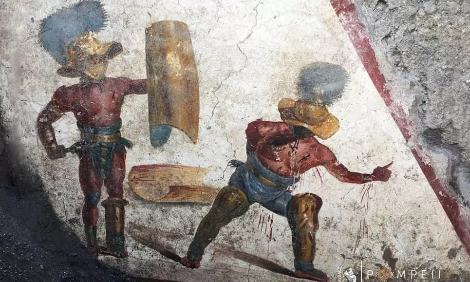 پمپیس میں، gladiators کی تصویر کے ساتھ ایک fresco پایا