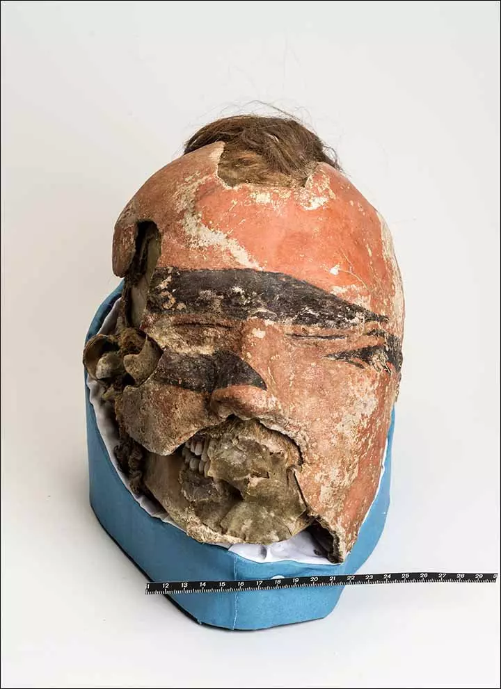 葬儀マスクを持つ古代タシュタカの頭蓋骨