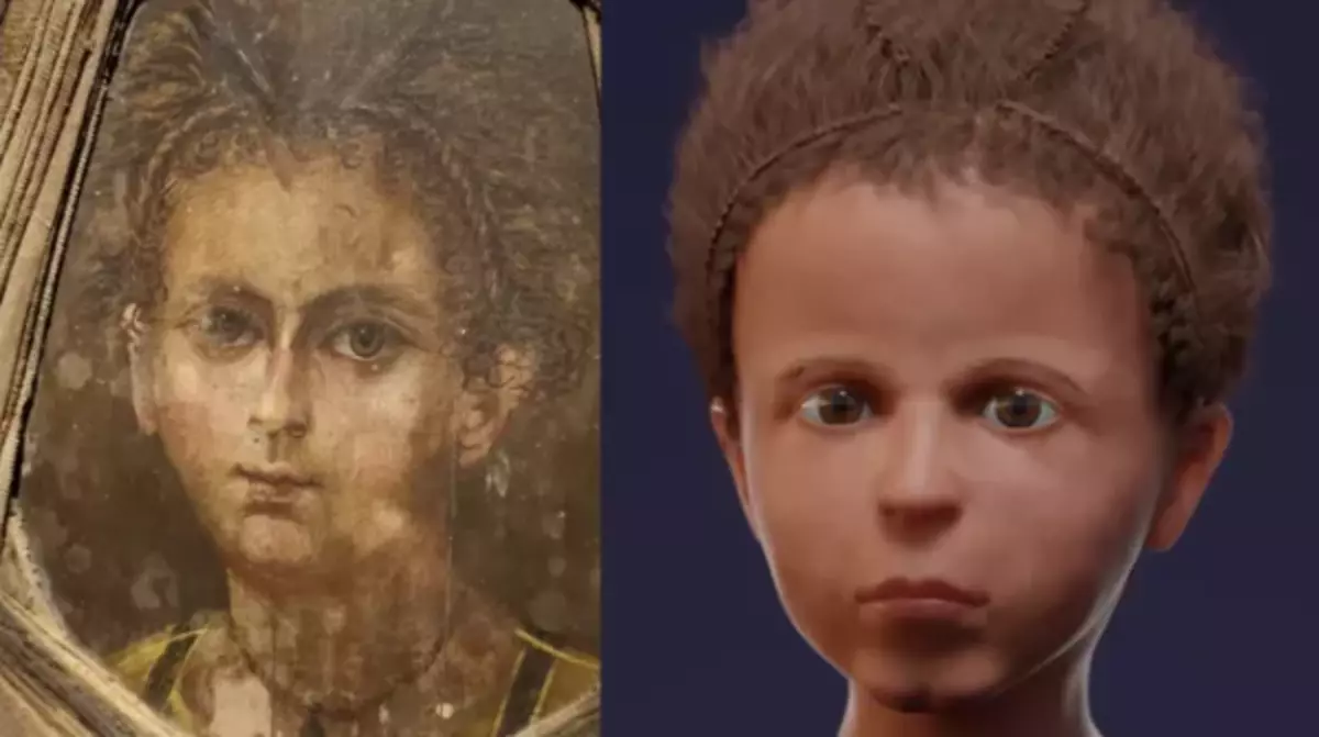 Pembinaan semula wajah Mumia Mesir kuno menunjukkan persamaannya dengan potret di Sarcophage