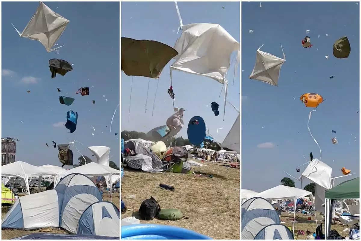 Whirlwind nosti teltan leirin ilmassa: Video