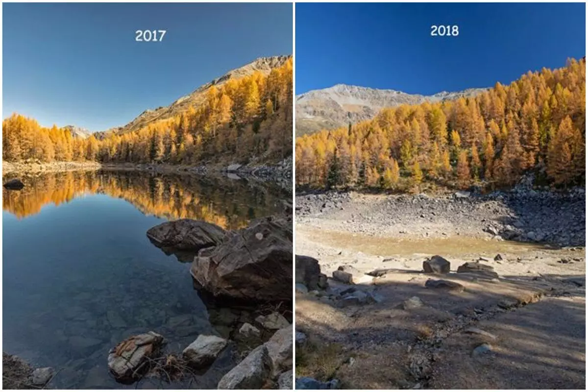 Alpine Lake menghilang di Italia: Foto sebelum dan sesudah