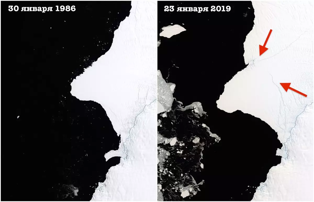 Ny haben'ny iceberg miaraka amin'ny tanàna: izay manohintohina ny famoretana ao amin'ny glacier Antartika