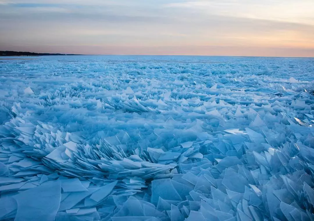 Lake Michigan is bedek met 'n ysige naald mat: foto's en video