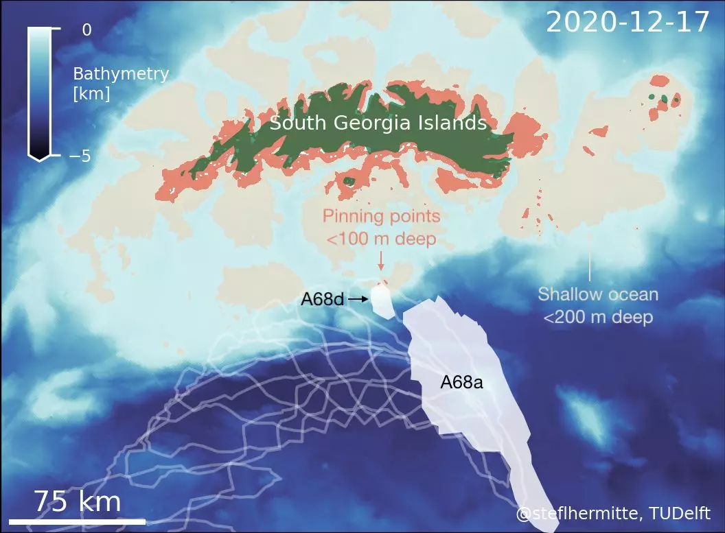 Iceberg erraldoia, Hego Georgia uhartera joanez, zatitu