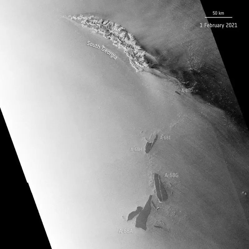 Гіганцкі айсберг праплыў міма выспы Паўднёвая Георгія і працягвае імкліва распадацца